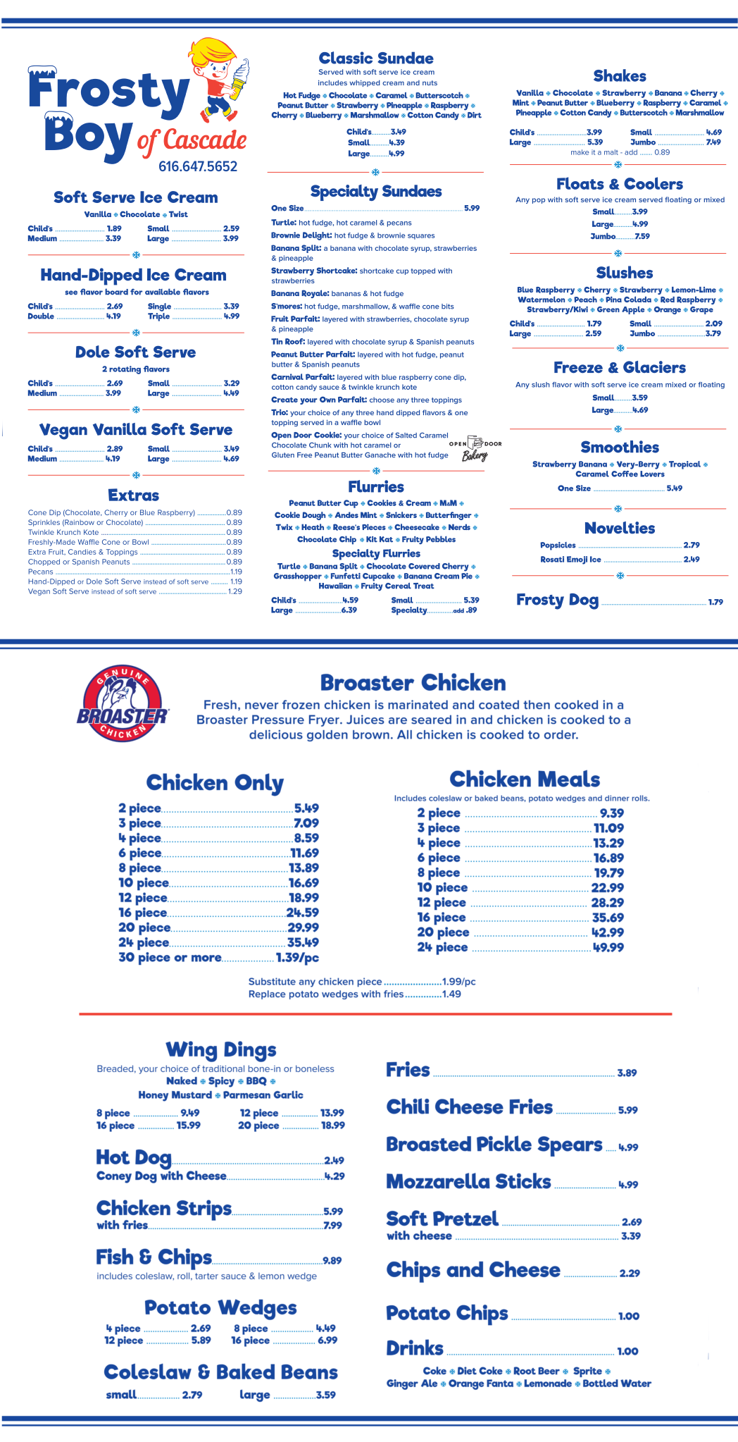 Menu – FROSTY BOY OF CASCADE